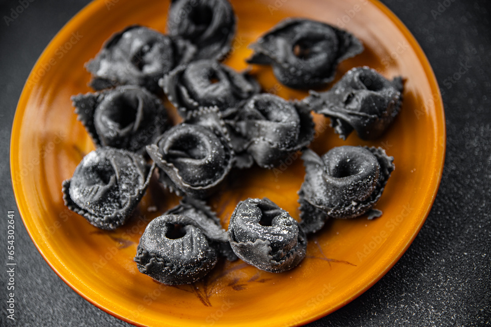 ravioli black agnolotti color cuttlefish ink fresh seafood salmon fish ...