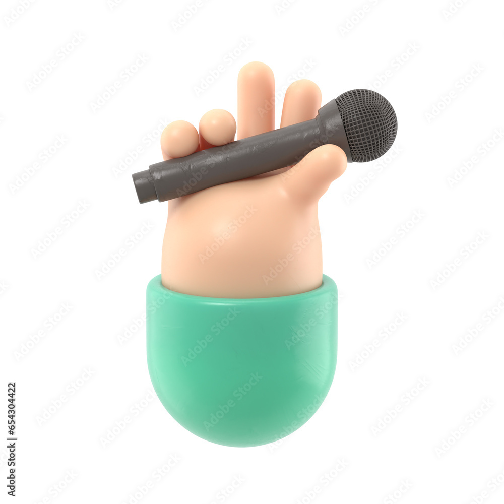 Cartoon Gesture Icon Mockup.Cartoon hand holding microphone and showing ...