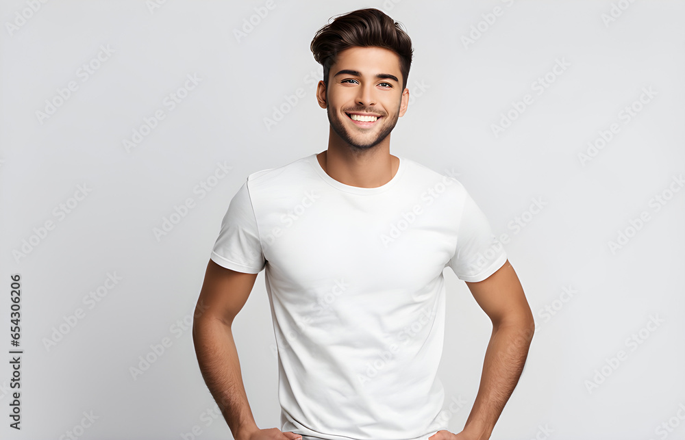 Portrait 25 year old male standing and smiling on isolated background ...