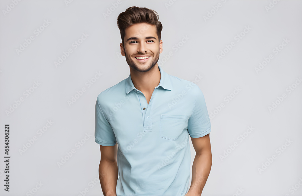 Portrait 25 year old male standing and smiling on isolated background ...