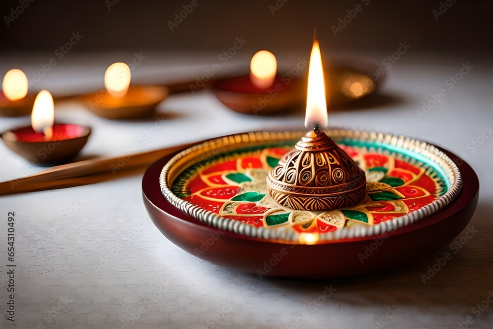 Indian Festival Diwali - Handmade Diya Clay Lamp, Big red decorative ...