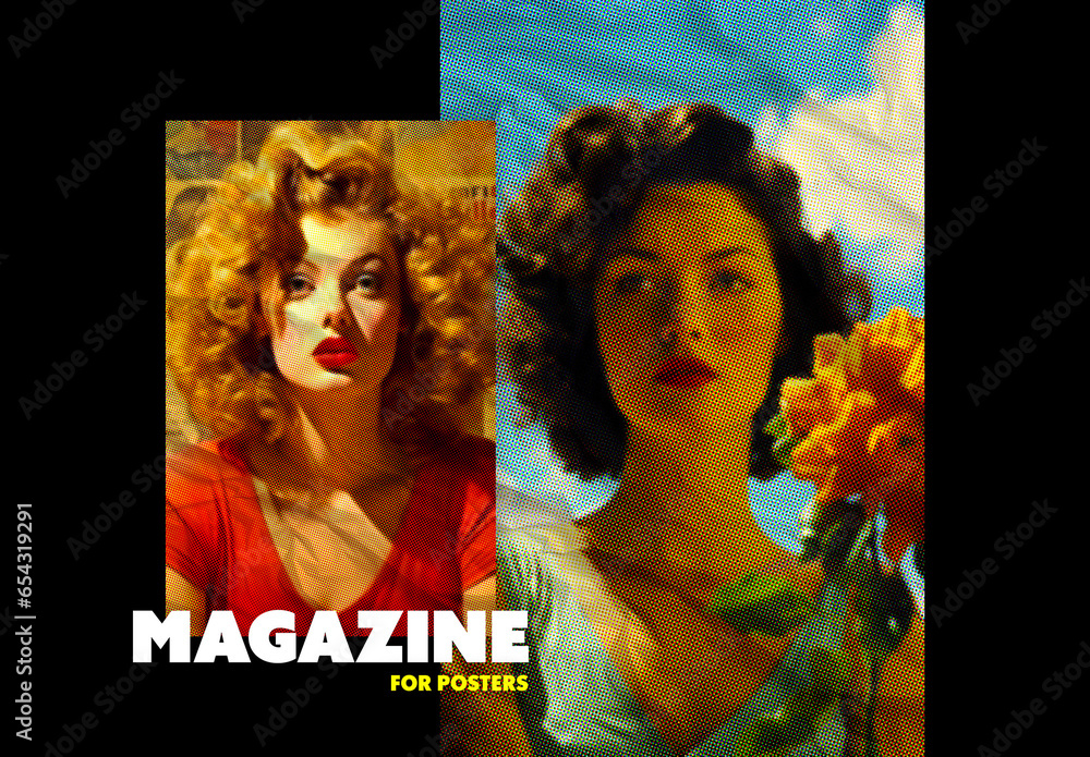 Retro Magazine Poster Photo Effect Mockup Stock Template | Adobe Stock