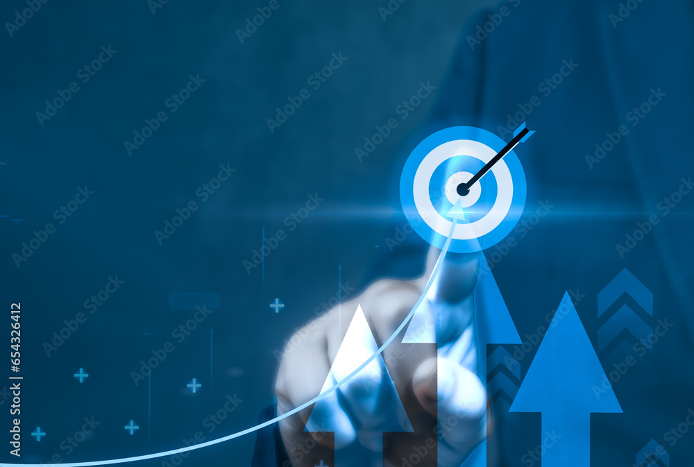 Hand pointing growth arrow success business target of up icon direction ...