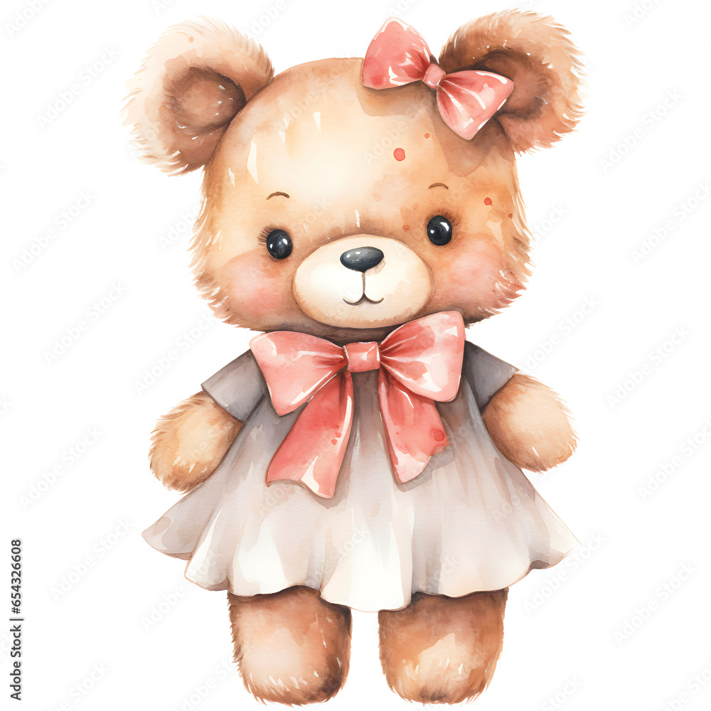 Cute girly bear nursery watercolor design with transparent background ...