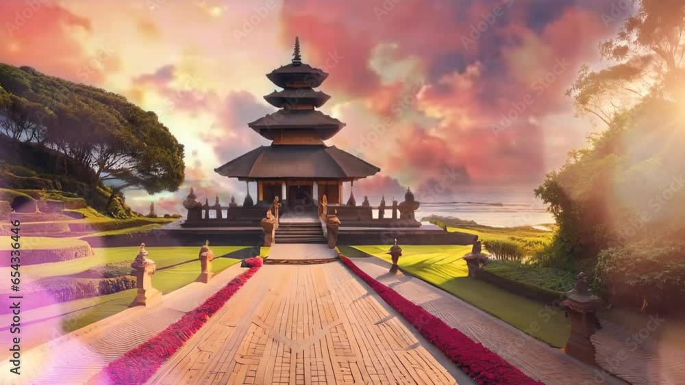 Hindu temple at tropical beach, Seamless Animation Video Background in ...