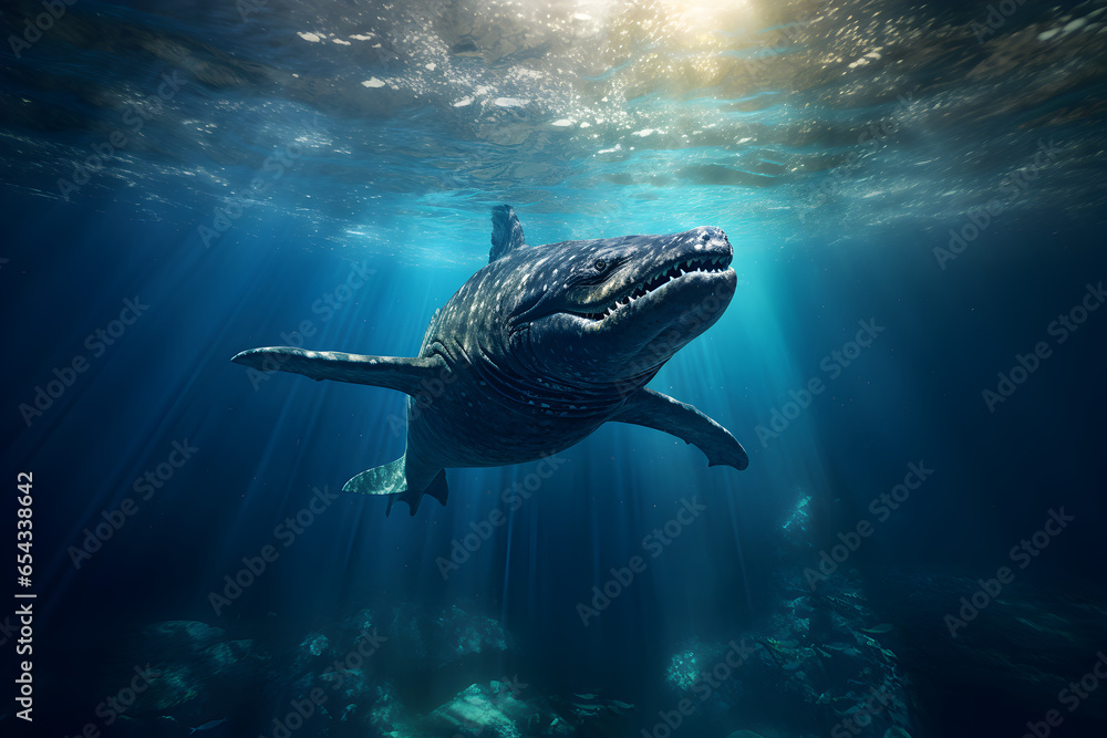 Mosasaurus swimming in a prehistoric ocean Stock Illustration | Adobe Stock