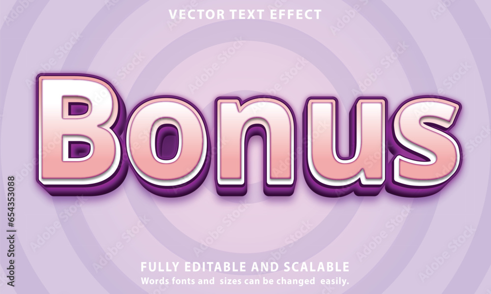 A purple and purple bonus text effect with a purple background. Stock ...