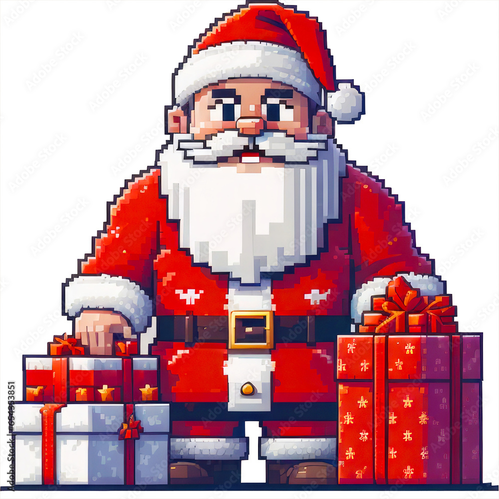 Santa Claus and gift box illustration, pixel art style ilustração do ...