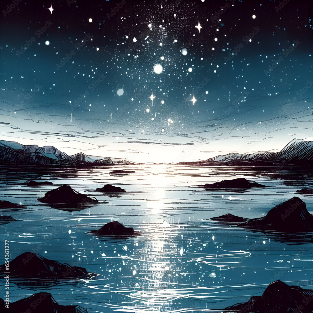 Comic Anime Manga Pop Art of a Clear Full Shine Starry Starlight ...