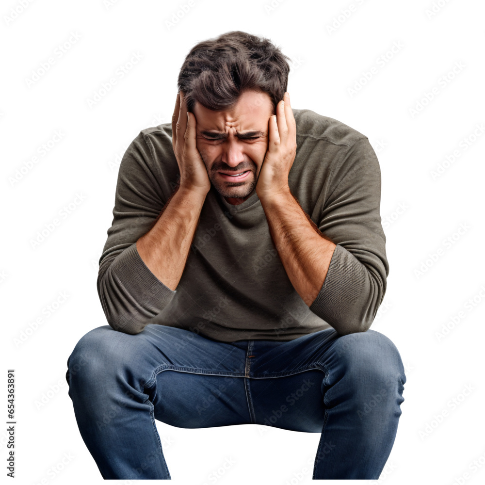 man with anxiety and scared emotion, serious and sadness , on ...