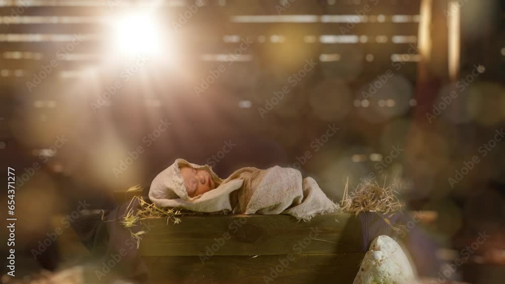 baby Jesus Christ in a manger christmas story Stock Video | Adobe Stock