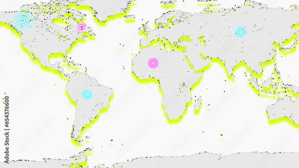 3D digital world map with radio wave location tracking network internet ...
