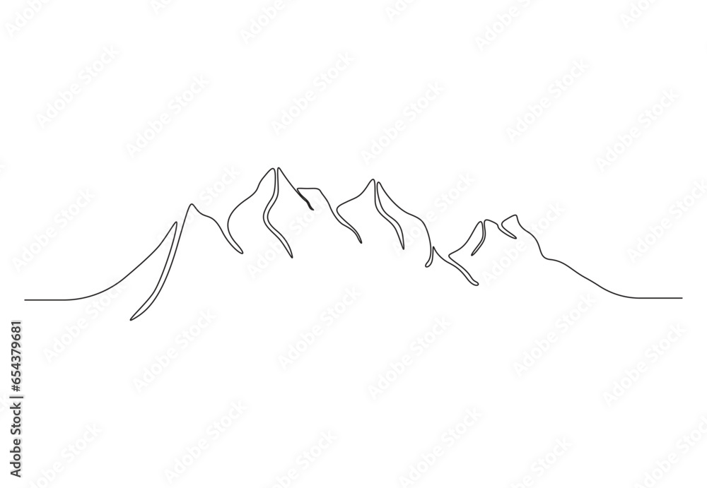 Continuous single line drawing of mountain landscape simple line ...