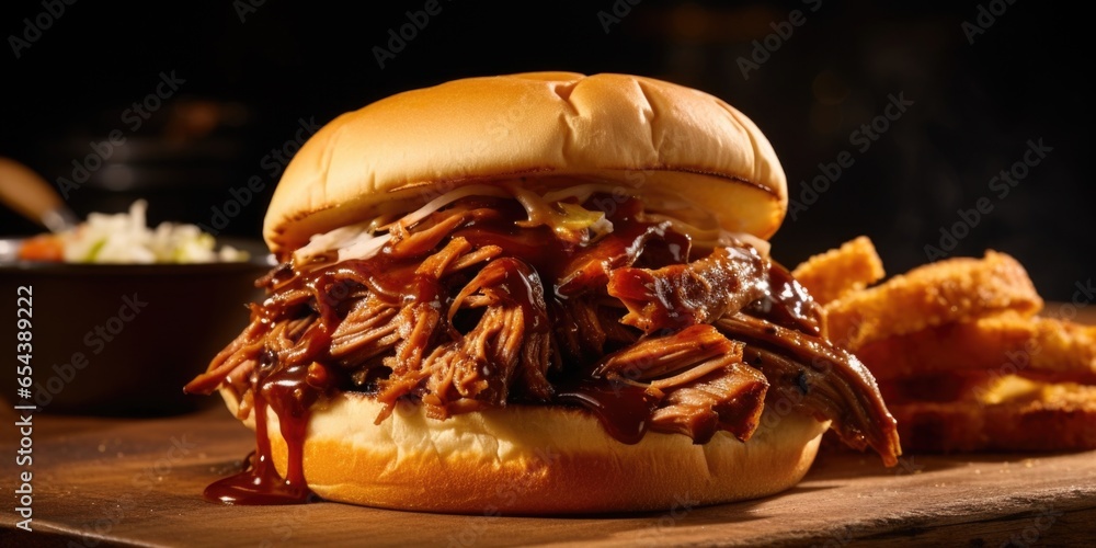 This shot captures the ultimate BBQ indulgence a pulled pork sandwich ...