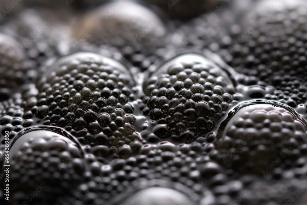 A macro shot of chia seeds absorbing liquid, showcasing their ability ...