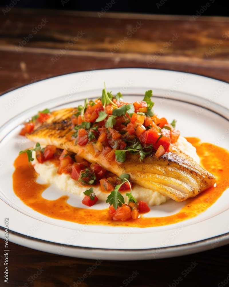 Foto de Glistening with a glossy sauce, a plate of pescado en salsa ...