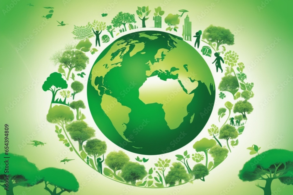 Sustainable Future": A depiction of a green, thriving planet Earth ...