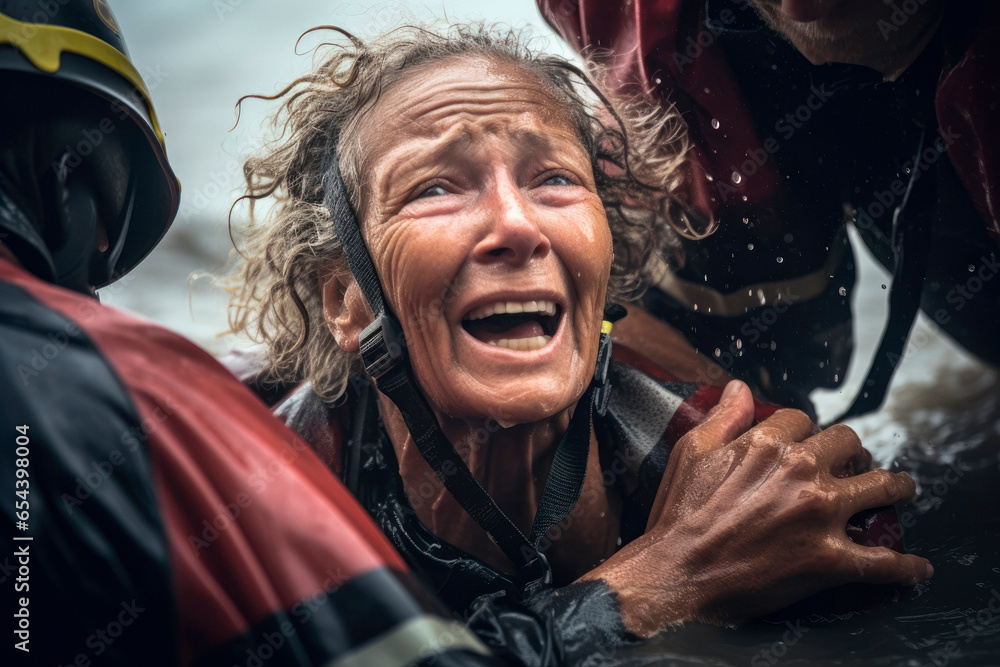 An Image Capturing the Dramatic Emotion of Relief as a Tearful Survivor ...