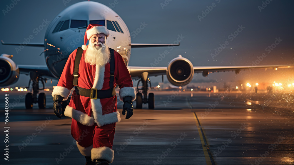 Generative AI, cheerful Santa Claus smiling against the background of a ...