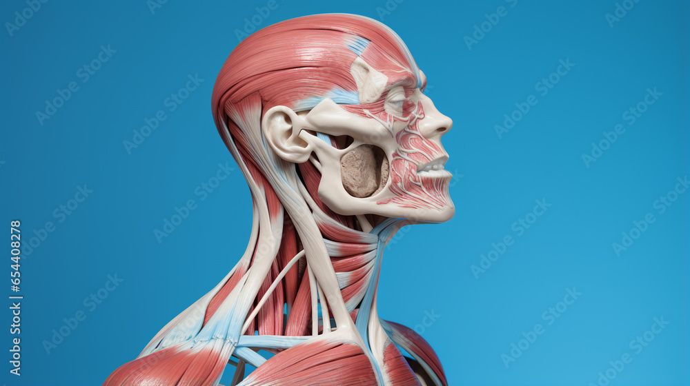 Structure of facial and shoulder muscles and tendons. Some muscles of ...