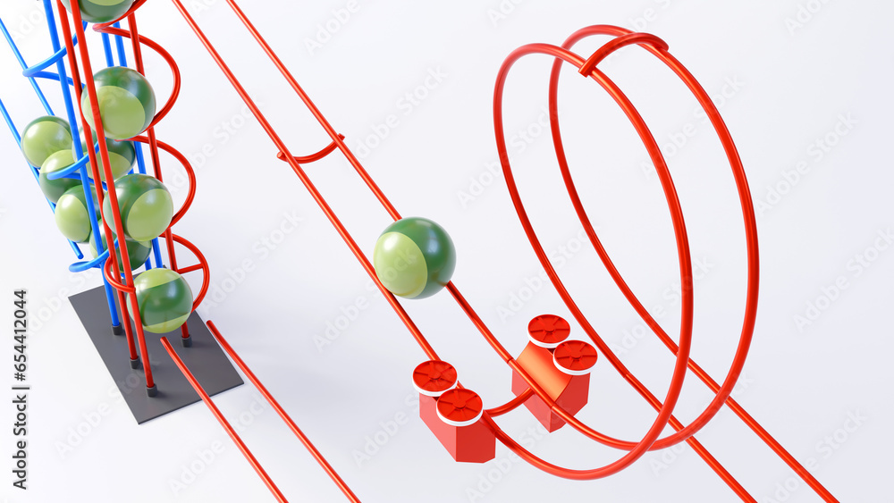 Colorful rolling ball sculpture on plain background. Steel wire marble ...