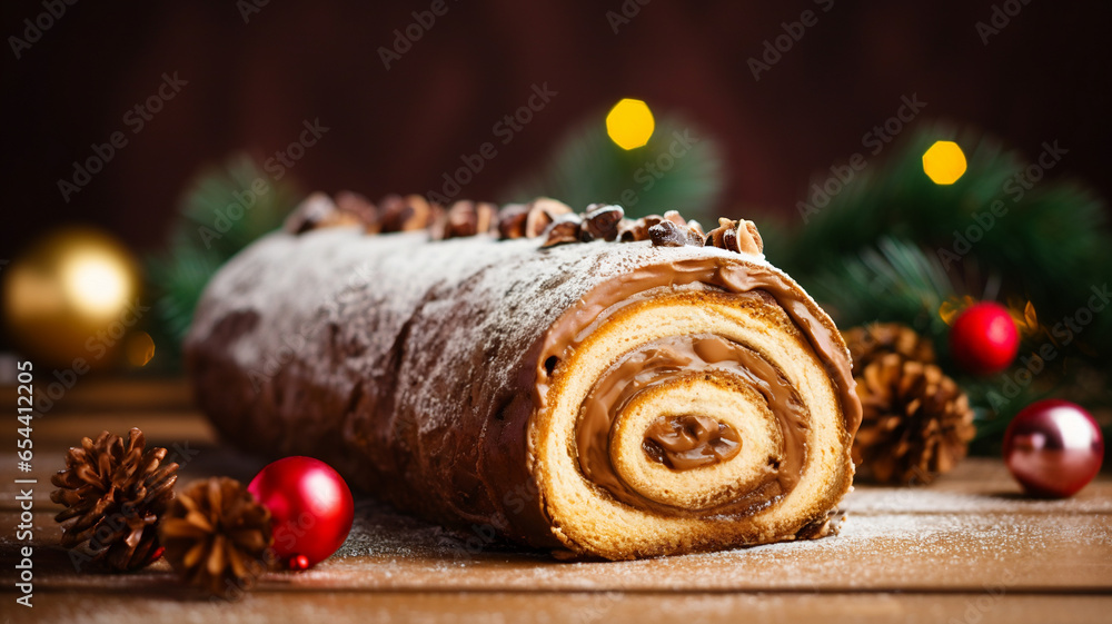 christmas log, traditional christmas cake, buche de noel, chocolate ...