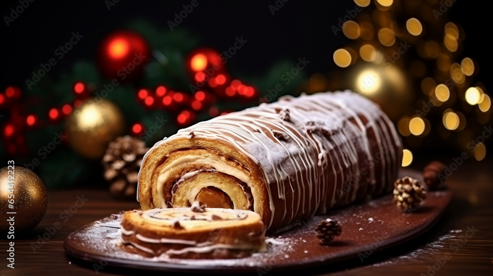 christmas log, traditional christmas cake, buche de noel, chocolate ...