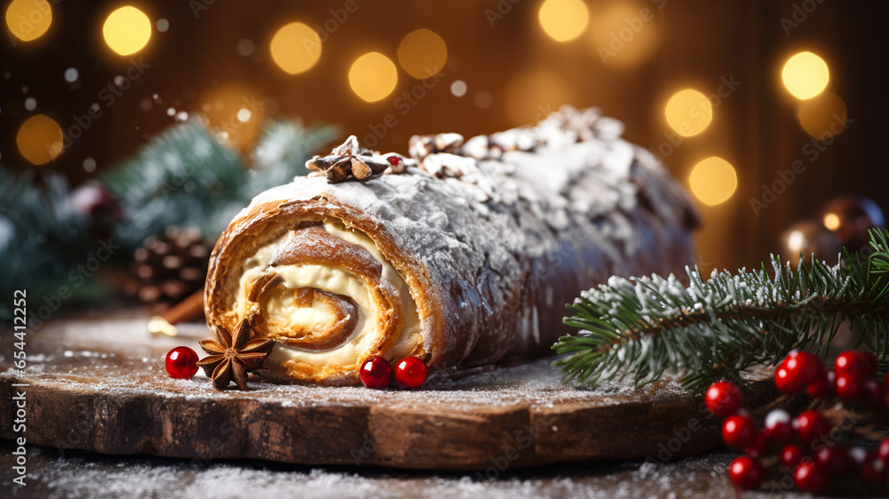 christmas log, traditional christmas cake, buche de noel, chocolate ...