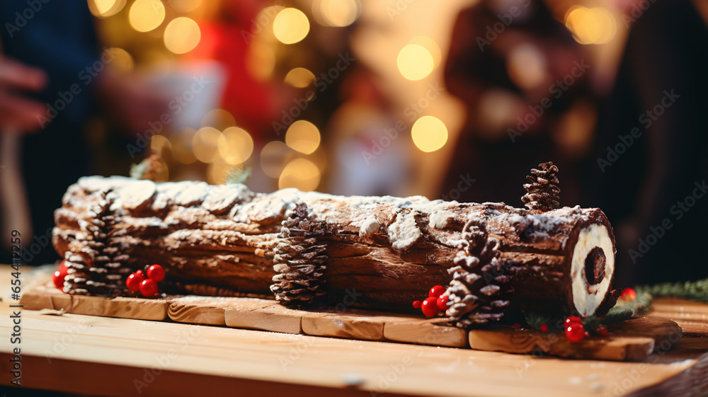 christmas log, traditional christmas cake, buche de noel, chocolate ...