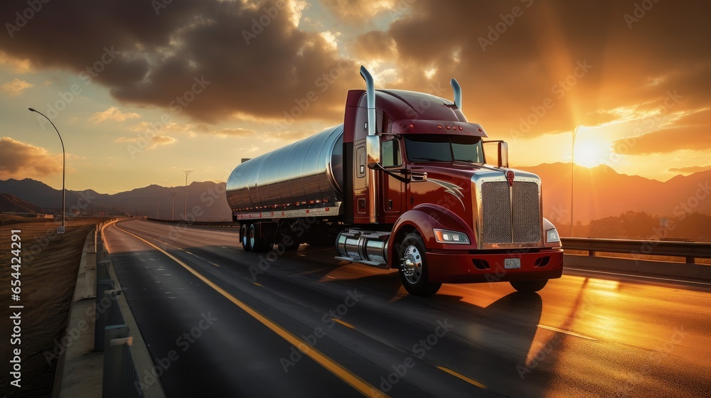 tanker truck in action on the freeway, delivering essential petroleum ...