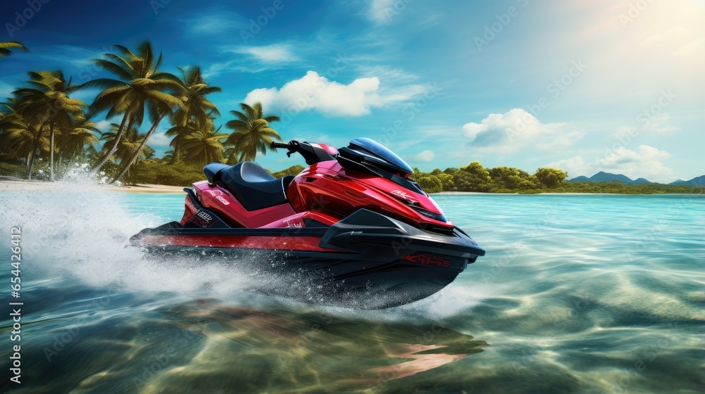 Foto de Jet ski, your ticket to aquatic excitement! An isolated jet ski ...