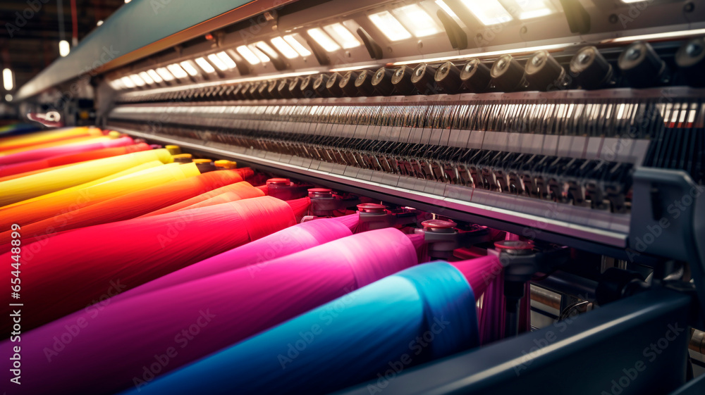 Realistic photography Textile and garment manufacturing: Production of ...