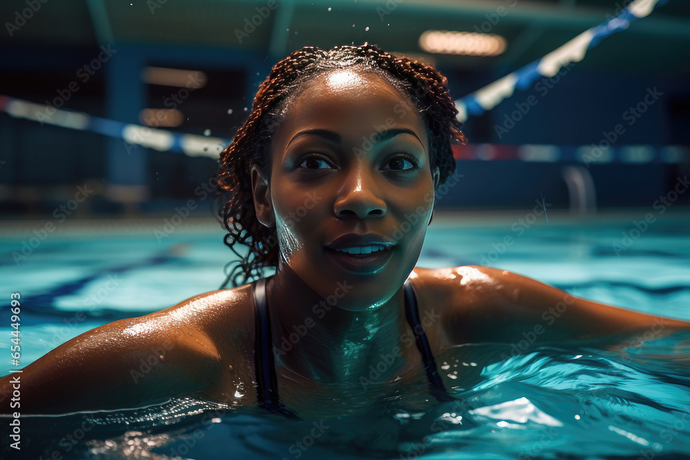 Portrait of a black woman swimming in a sports pool. Stock Photo ...