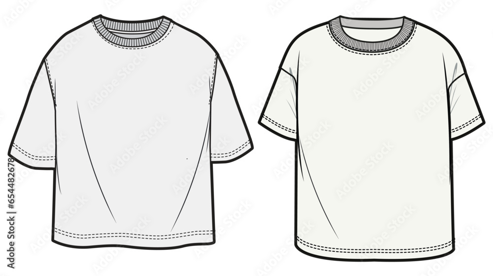Kids Oversize T-Shirt Fashion Flat Sketch Vector Illustration, CAD ...