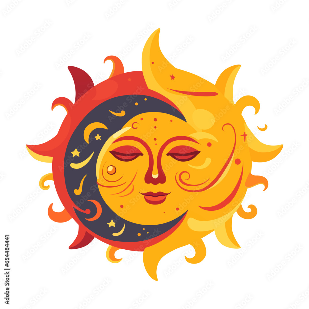 Summer solstice. Sun and moon symbol on white background. Vector ...