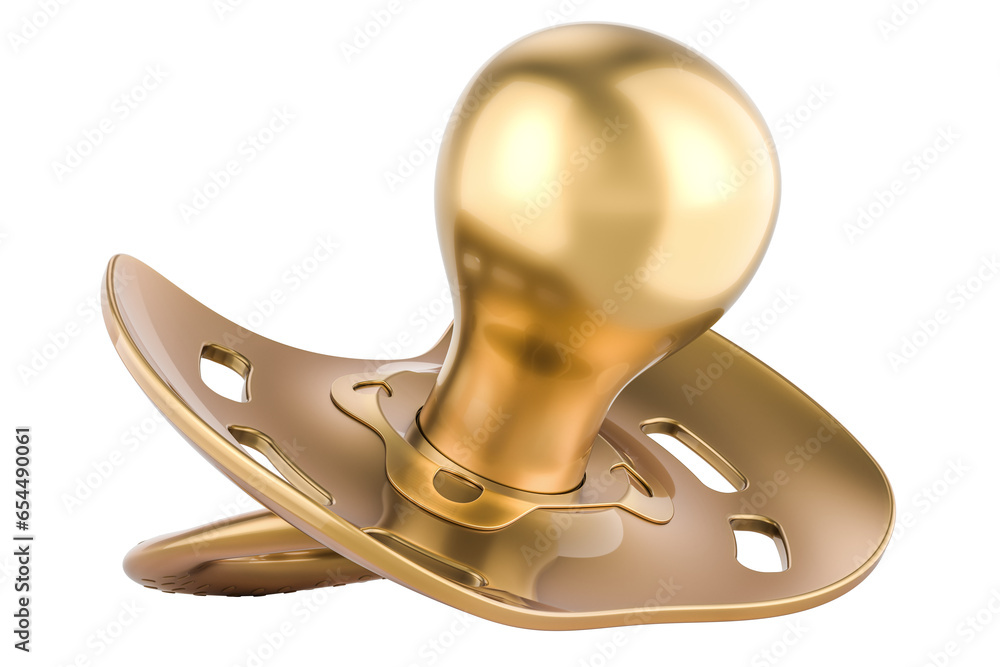 Golden baby pacifier, 3D rendering isolated on transparent background ...
