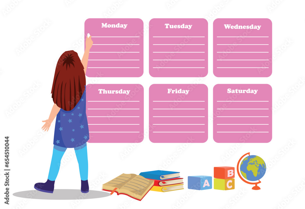 Back to school timetable. Hand drawn. Classroom timetable. Plan note ...