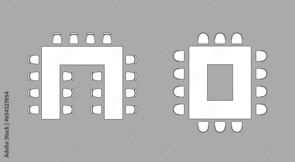 Furniture elements, tables and seats top view for conference ...