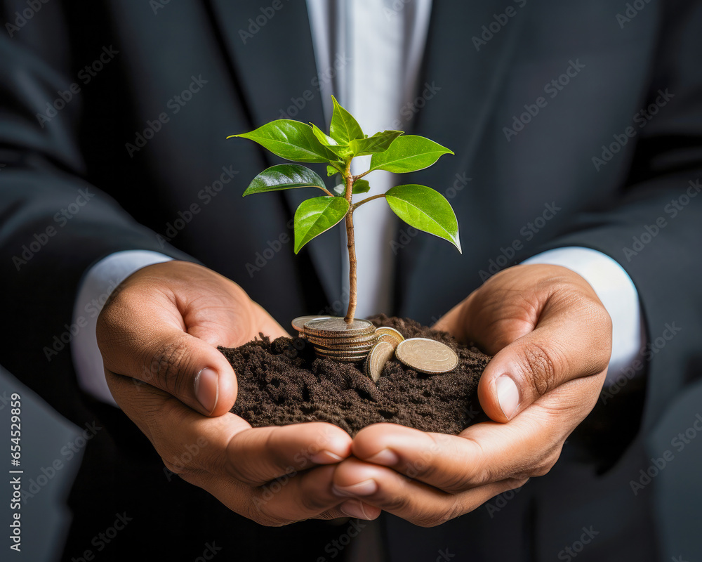 Invested Growth: Plant Sprouting from Money and Soil, Illustrating the ...