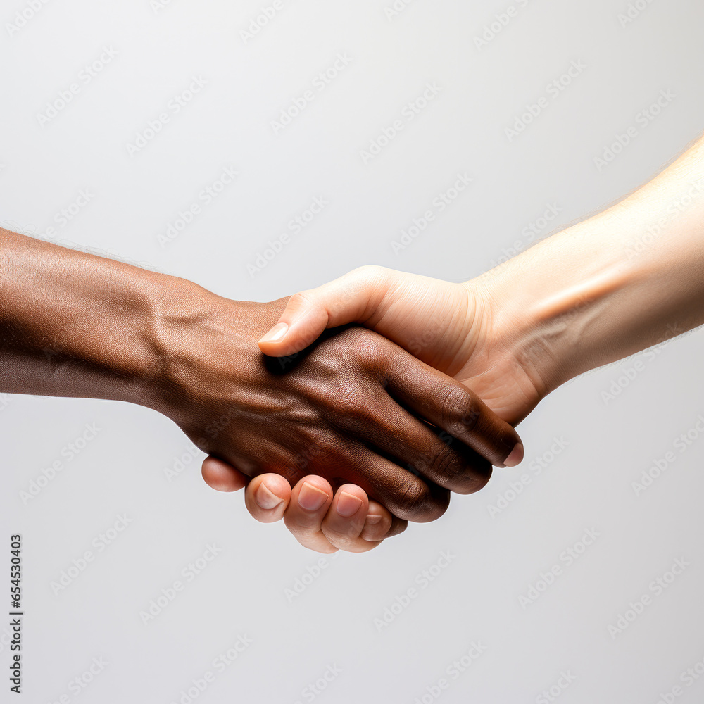 Unity in Action: Close-up of Black and White Hands Shaking, Symbolizing ...