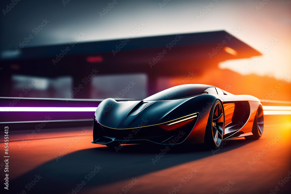 one Futuristic Self-Driving Van Moving on a Public Highway in a Modern ...