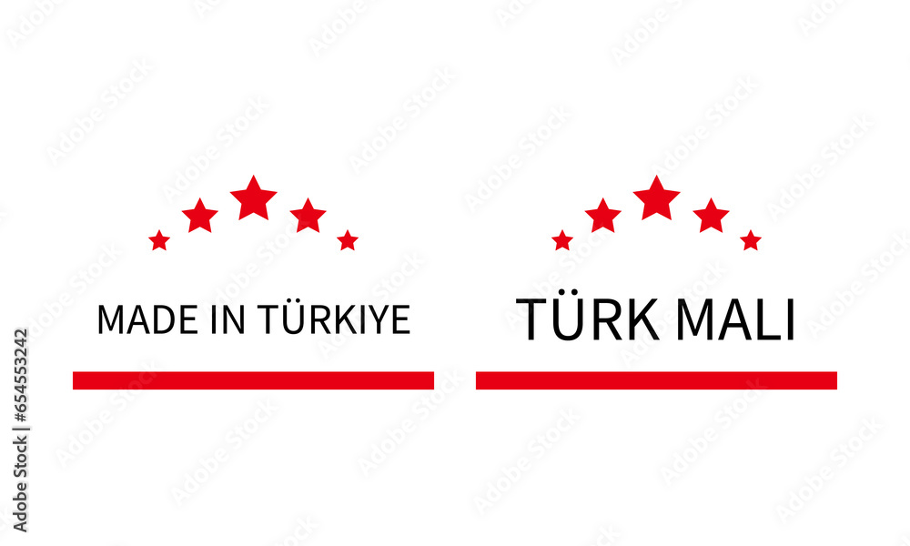 Made in Turkiye labels in English and in Turkish languages. Quality ...