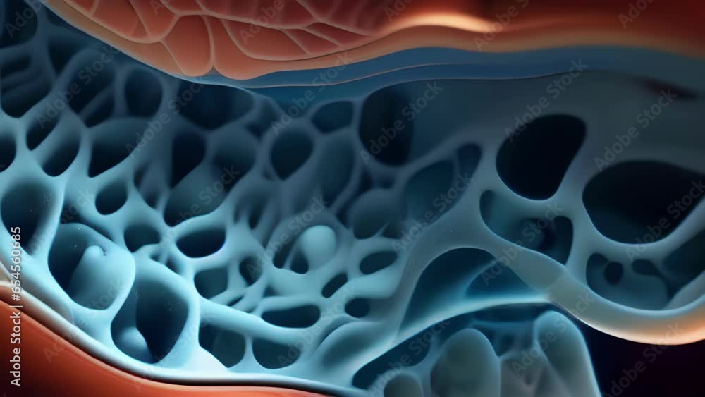 The high magnification reveals an intricately layered and porous ...