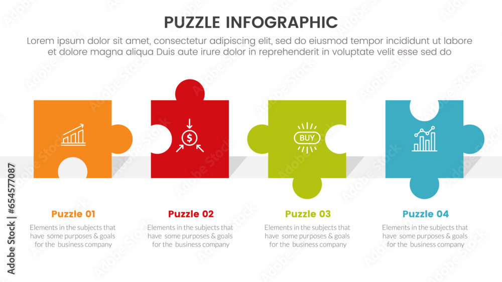 puzzle jigsaw infographic 4 point stage template with horizontal ...