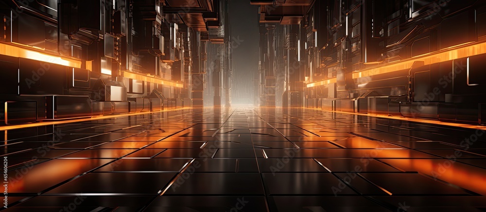 Cyber warehouse with innovative lighting and a futuristic background in ...