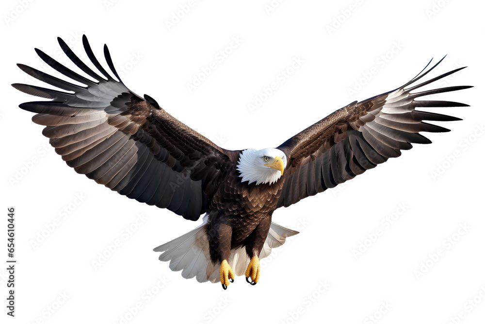 Bald eagle flying on skies on transparent background, Generative AI ...