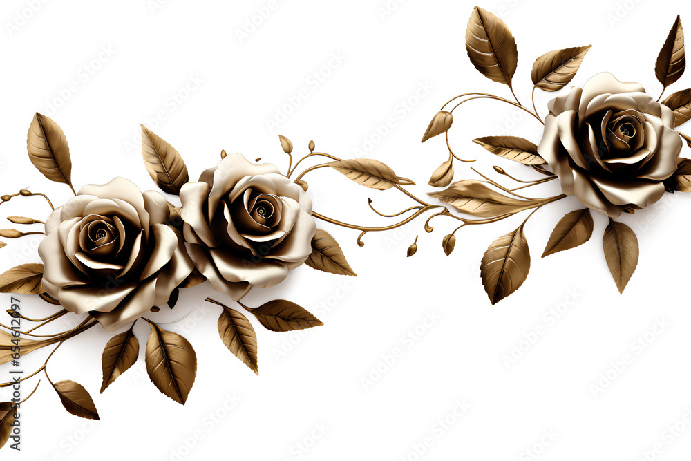 Golden frame with black roses design element on transparent background ...