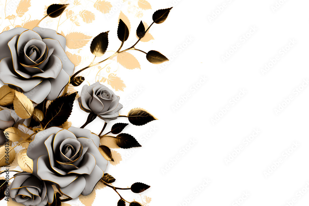 Golden frame with black roses design element on transparent background ...