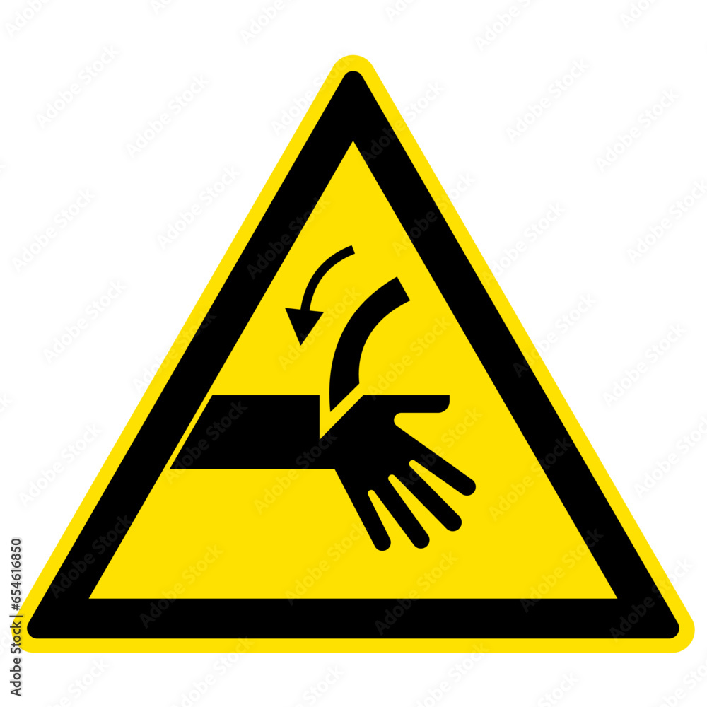 Crush and cut hazard warning sign and labels Moving parts and materials ...