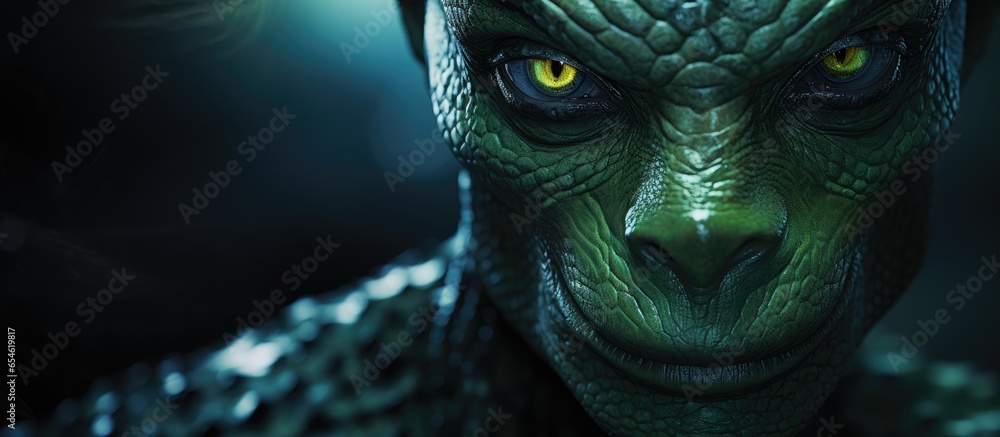 Alien creature resembling a reptilian human hybrid with a lizard like ...